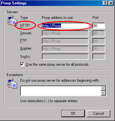 Proxy server setting